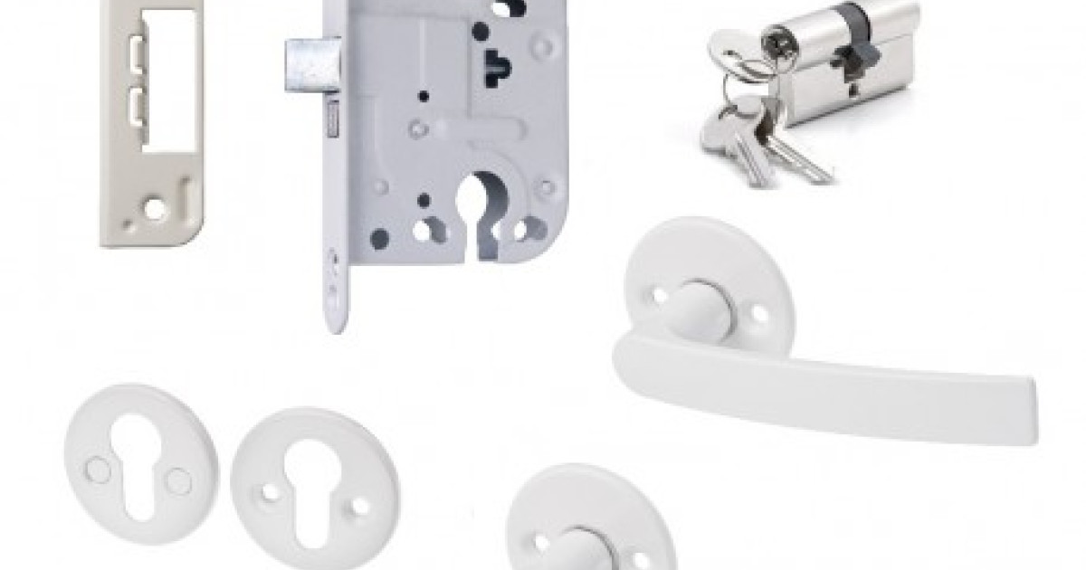 Slēdzenes komplekts VALNES ar cilindru balts