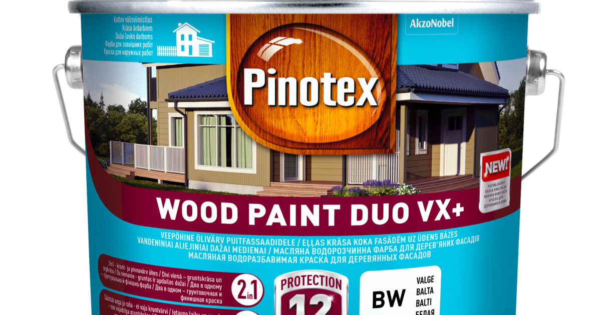 Pinotex WOOD PAINT DUO VX+ BW 2,5L Krāsa koka fasādēm 2in1 Gruntskrāsa ...